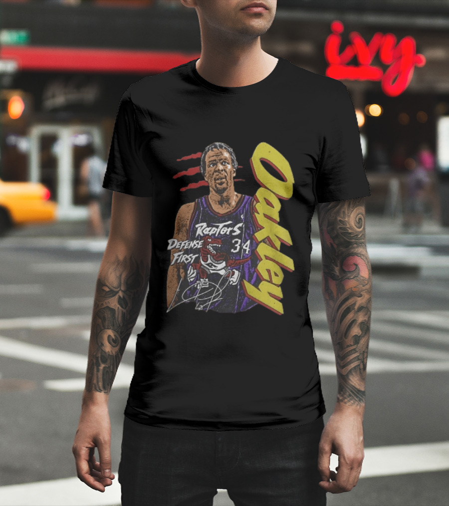 Toronto Raptors Charles Oakley Defense First Retro Halftone Red Claw Marks T-Shirt