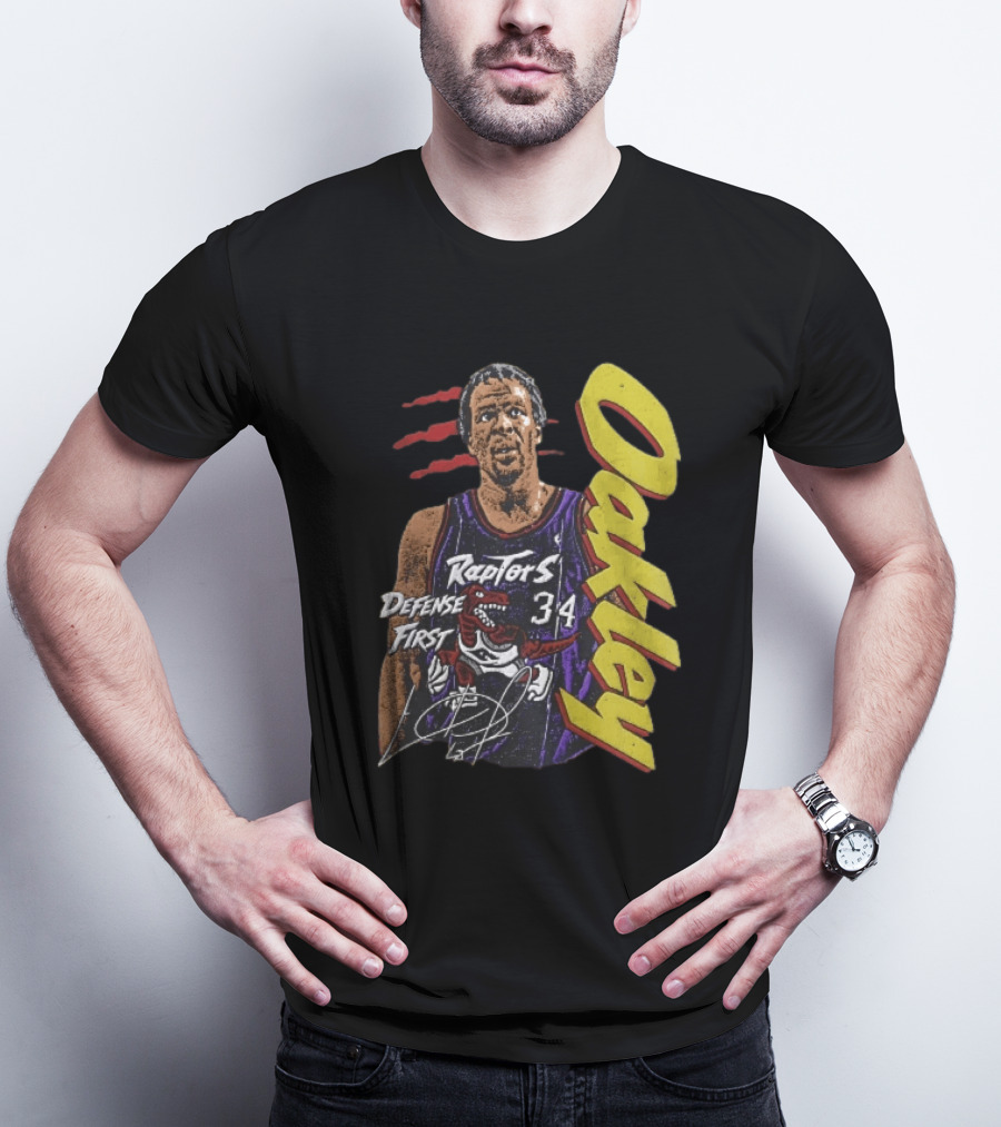 Toronto Raptors Charles Oakley Defense First Retro Halftone Red Claw Marks T-Shirt