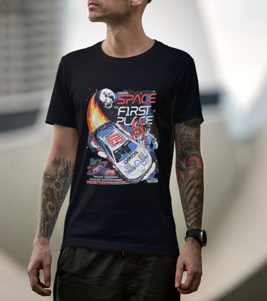 NASCAR From Space To First Place Ryan Preece RFK 2023 Race Winner Moon Flames Oikos 400 T-Shirt