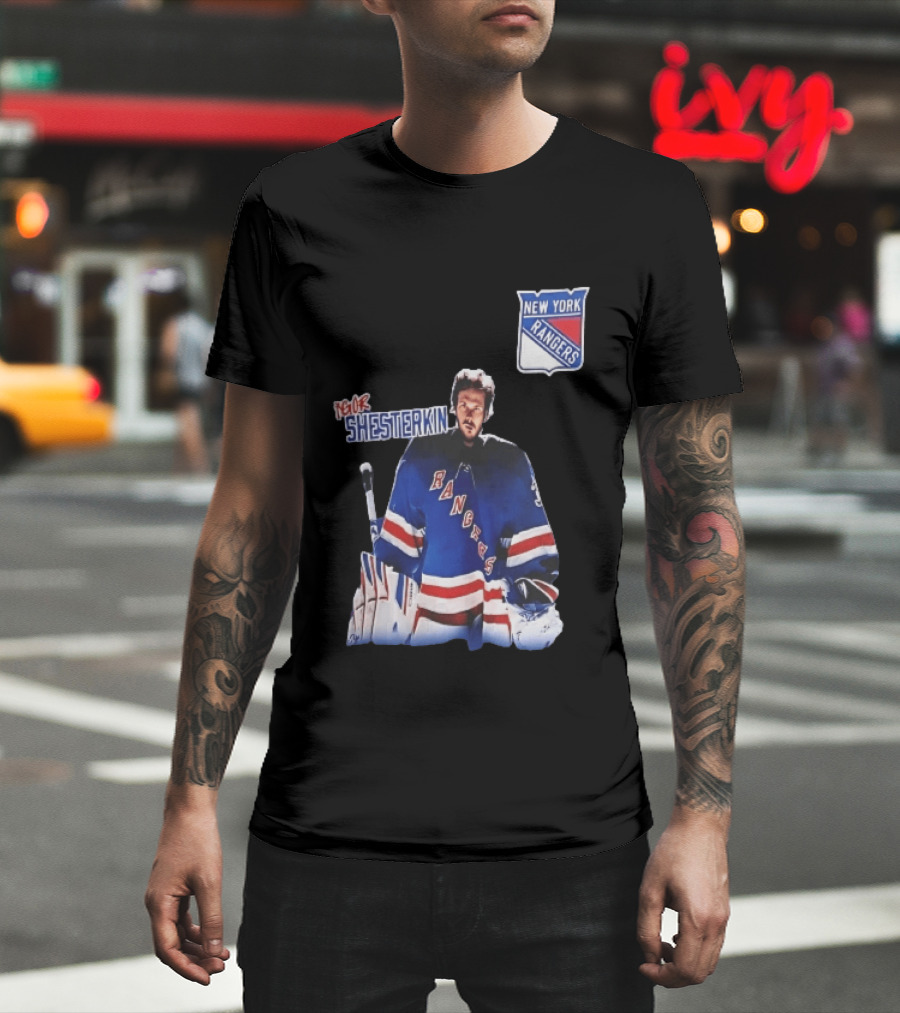 New York Rangers Igor Shesterkin NHL Goaltender Blue Uniform T-Shirt