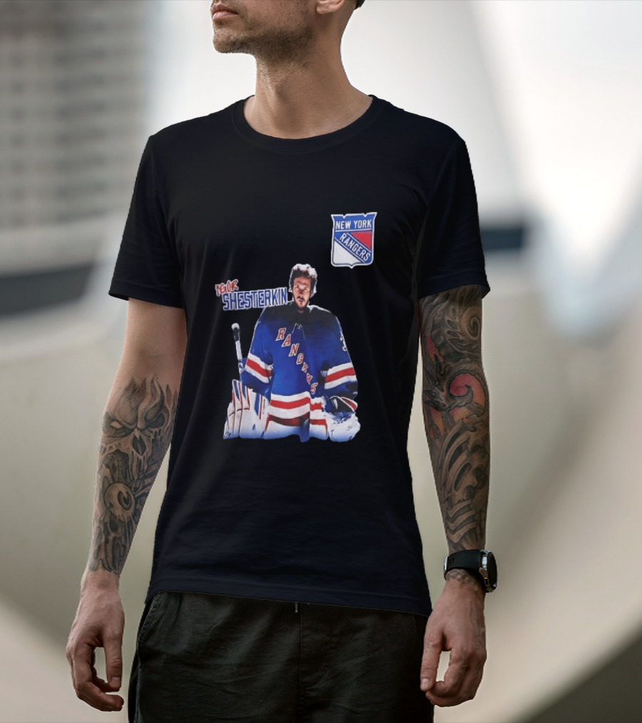 New York Rangers Igor Shesterkin NHL Goaltender Blue Uniform T-Shirt