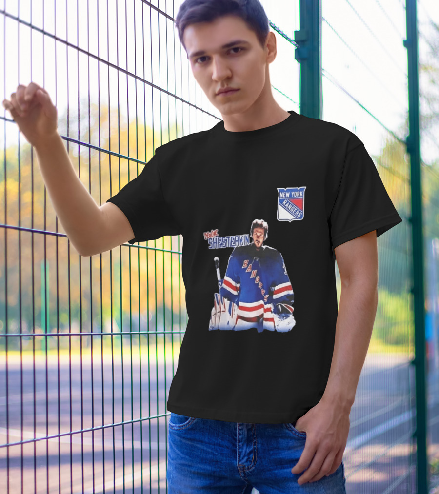 New York Rangers Igor Shesterkin NHL Goaltender Blue Uniform T-Shirt