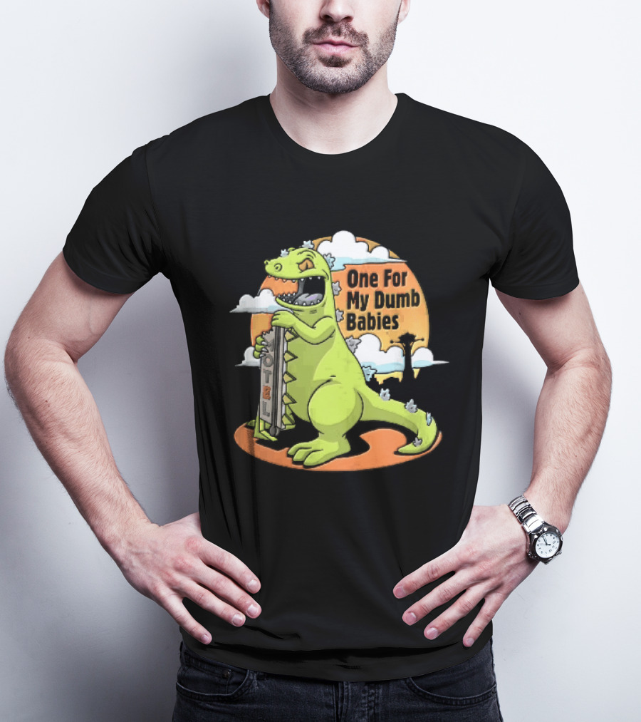 One For My Dumb Babies Motel Reptar Holding Thermometer Lucky 38 Sunset Cartoon T-Shirt