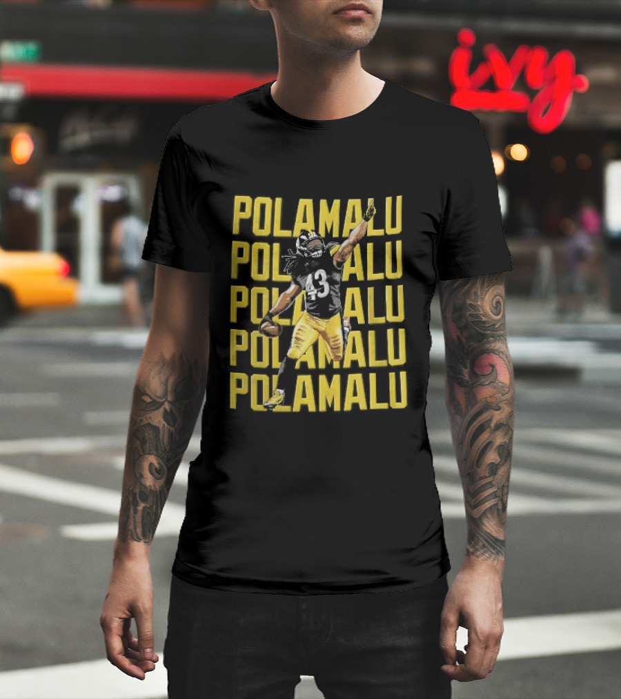 Pittsburgh Steelers Troy Polamalu Football Action Yellow Polamalu T-Shirt