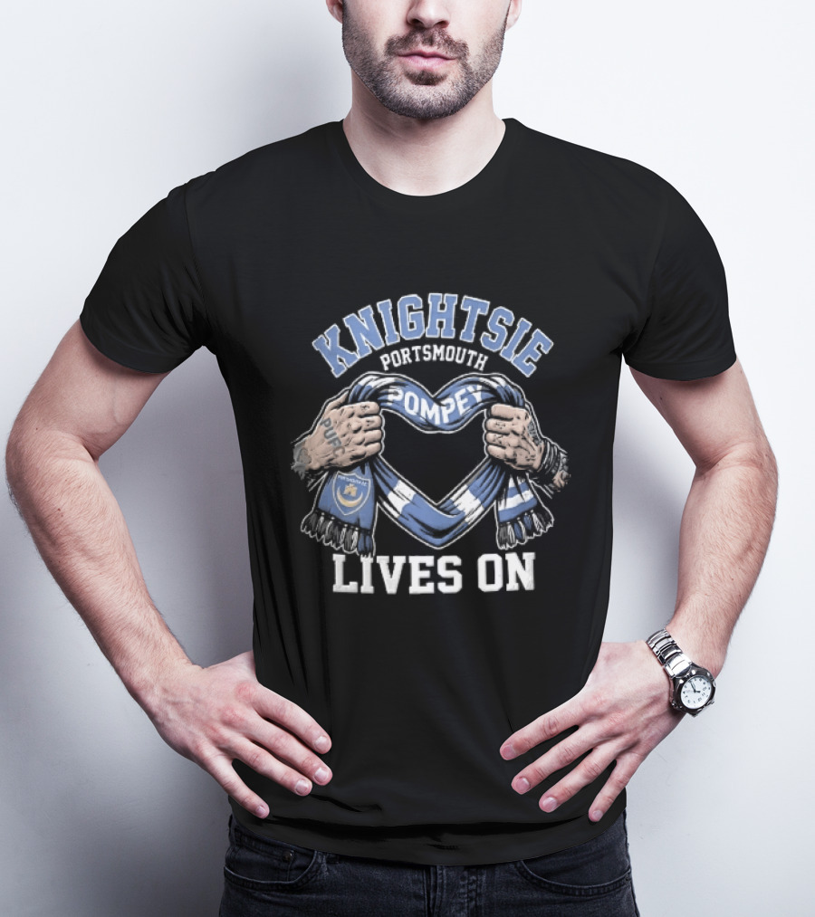 Knightsie Pompey Lives On Tattooed Hands Holding Portsmouth FC Scarf Heart Shape T-Shirt