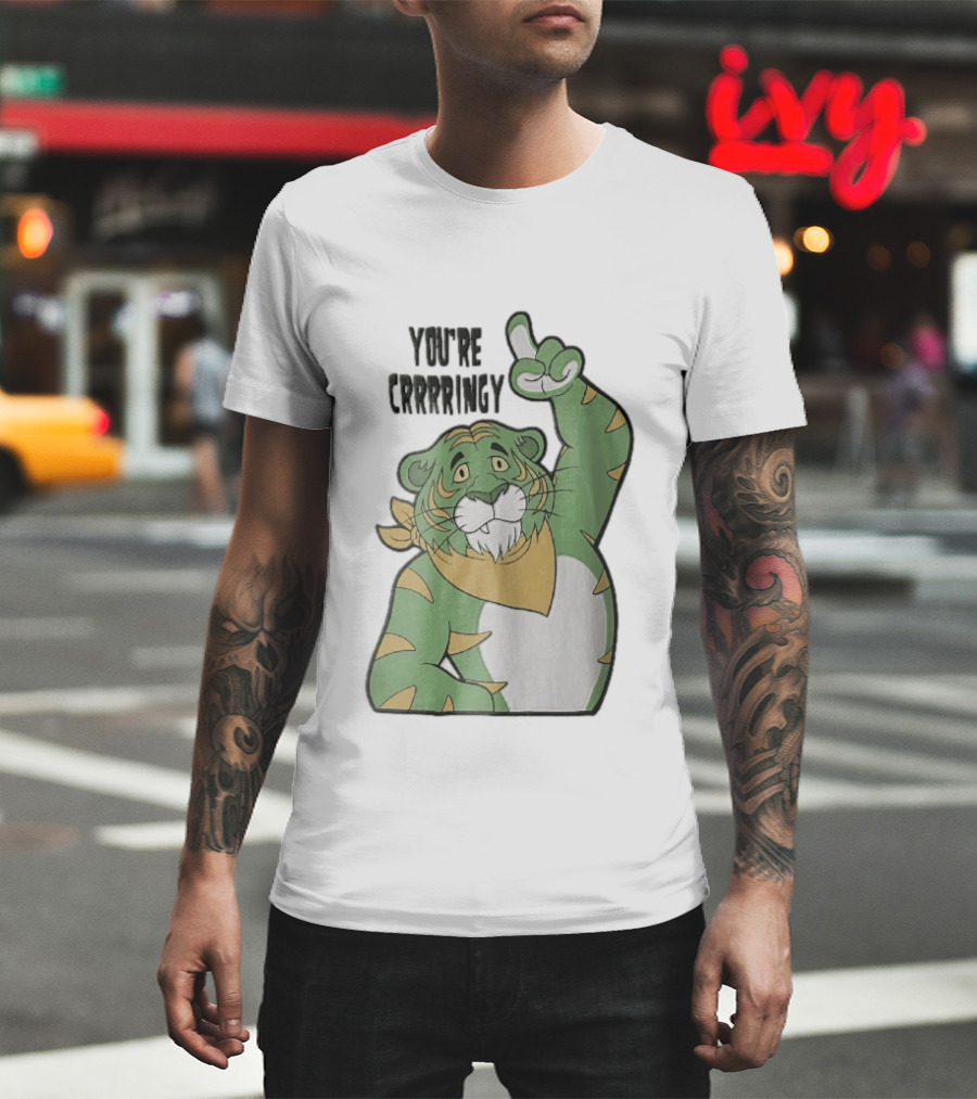 You're Crrrringy Green Tiger Pointing Paw Cartoon T-Shirt