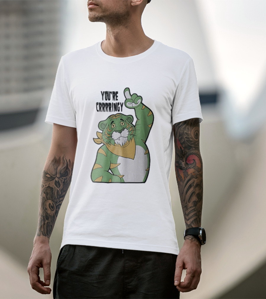 You're Crrrringy Green Tiger Pointing Paw Cartoon T-Shirt