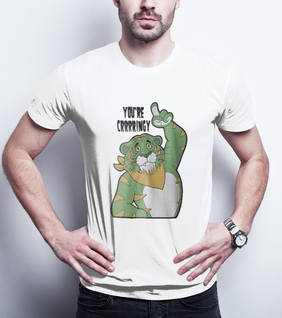 You're Crrrringy Green Tiger Pointing Paw Cartoon T-Shirt