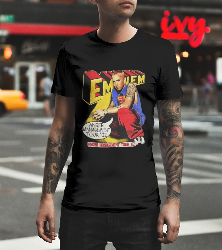Eminem Anger Management Tour 02 Superman Tattoo 3D Block Letters Vintage 2000s T-Shirt
