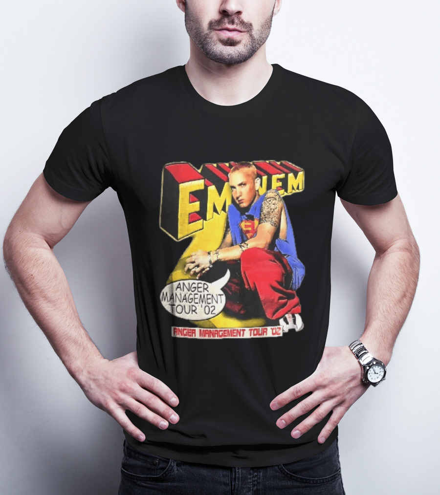 Eminem Anger Management Tour 02 Superman Tattoo 3D Block Letters Vintage 2000s T-Shirt
