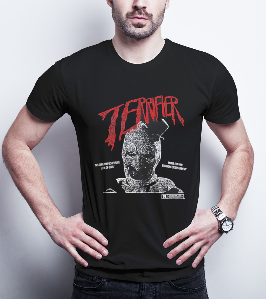 Terrifier Official Art Clown Grim Imagery Horror Cult Video Nsfw Warning T-Shirt