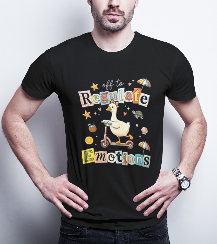 Off To Regulate Emotions Goose Scooter Ride With Tropical Beach T-Shirt