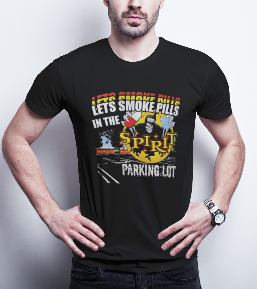 Let's Smoke Pills In The Spirit Halloween Parking Lot Grim Reaper Skeleton Holding Capsule Yellow Flames T-Shirt