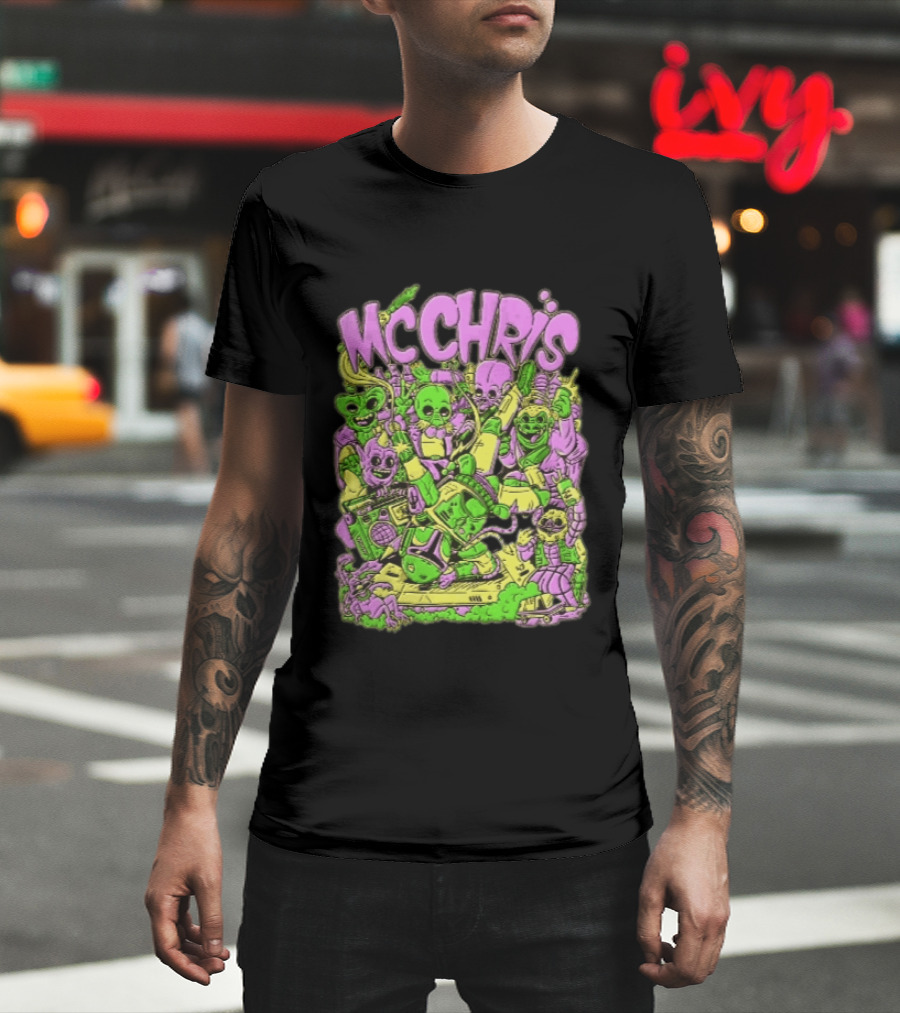 MC Chris Cartoon Characters Party Alien Boombox Fun T-Shirt