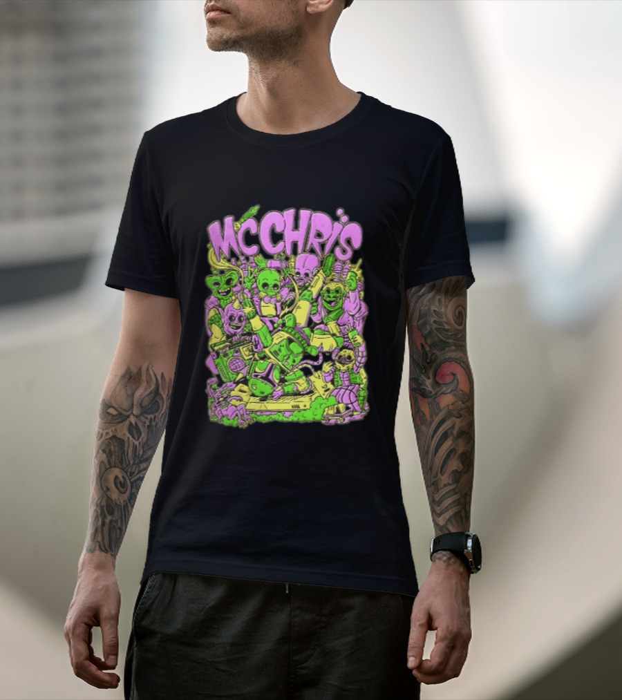 MC Chris Cartoon Characters Party Alien Boombox Fun T-Shirt