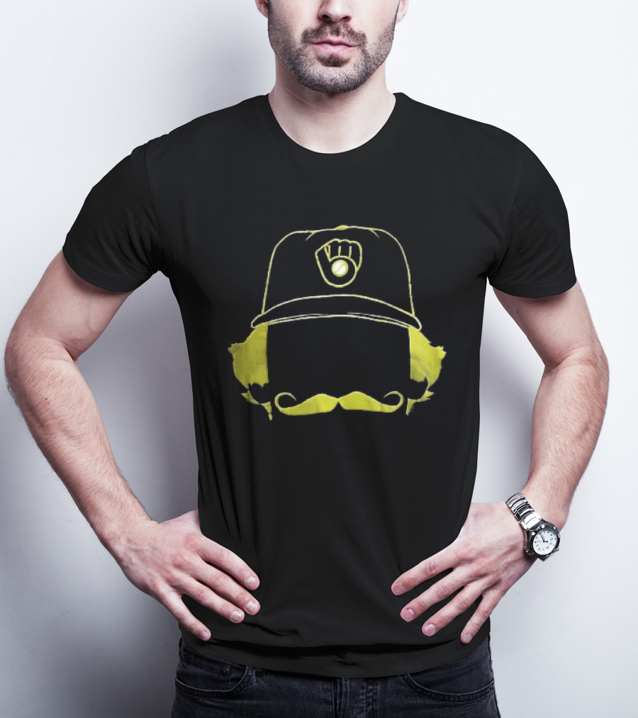 Milwaukee Brewers Iconic Logo Hat Mustache Hair T-Shirt