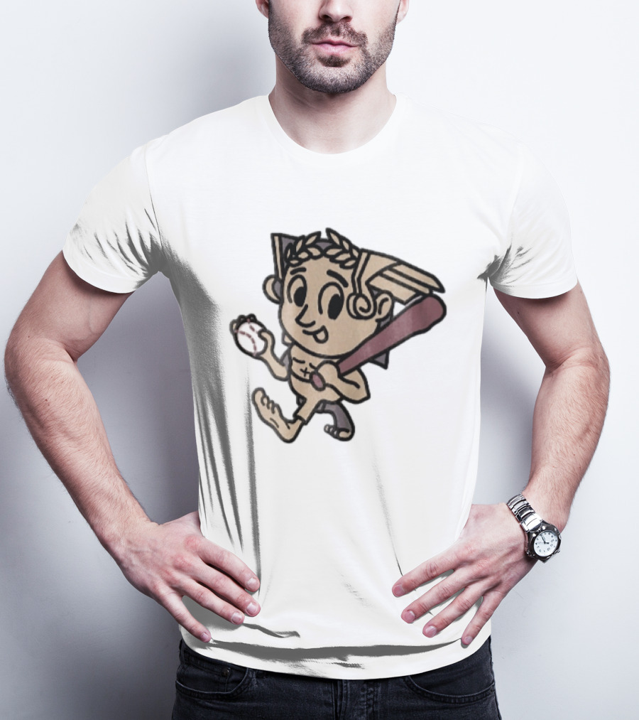 Baseball Player Running With Bat In Hand Cartoon T-Shirt