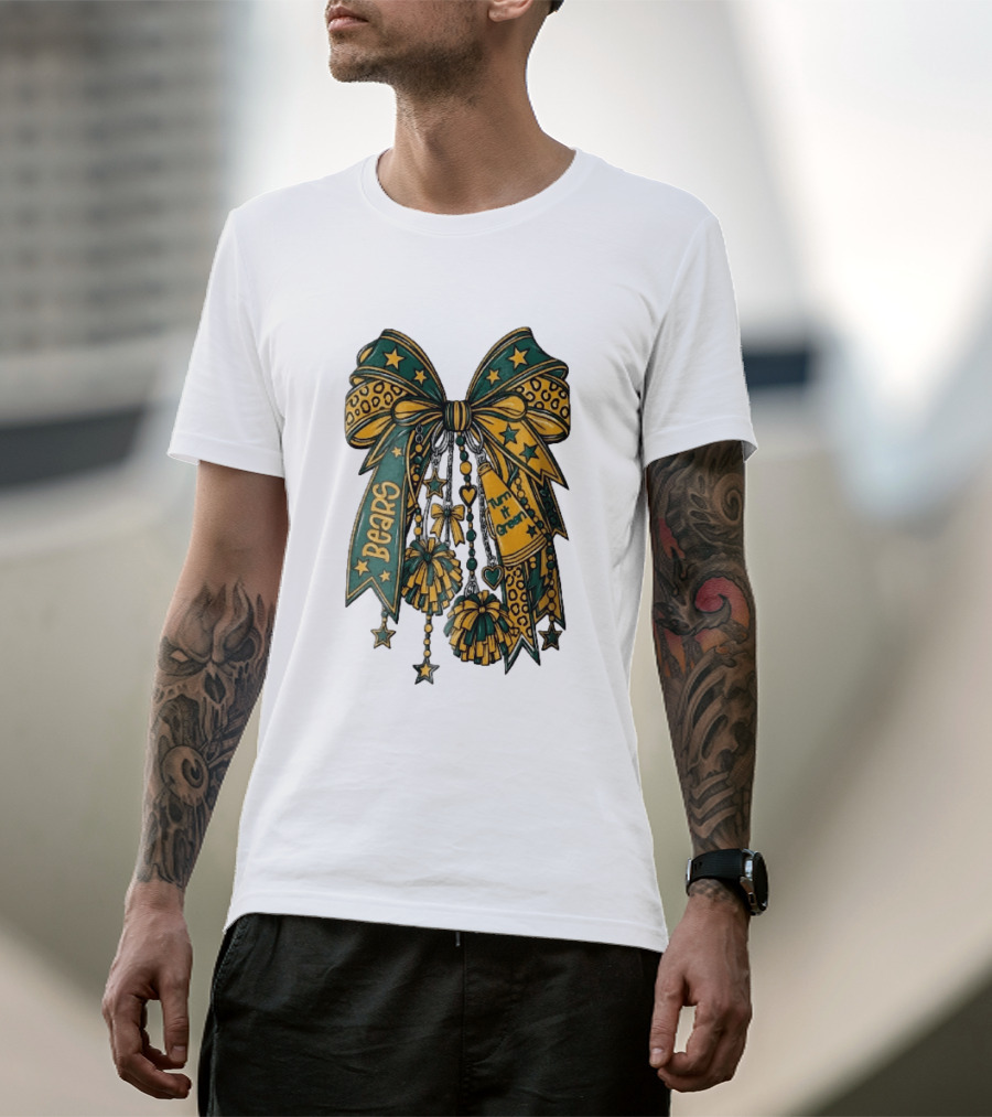 Bears Turn It Green Cheer Bow Stars And Pom Poms T-Shirt