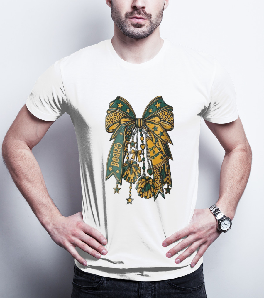 Bears Turn It Green Cheer Bow Stars And Pom Poms T-Shirt