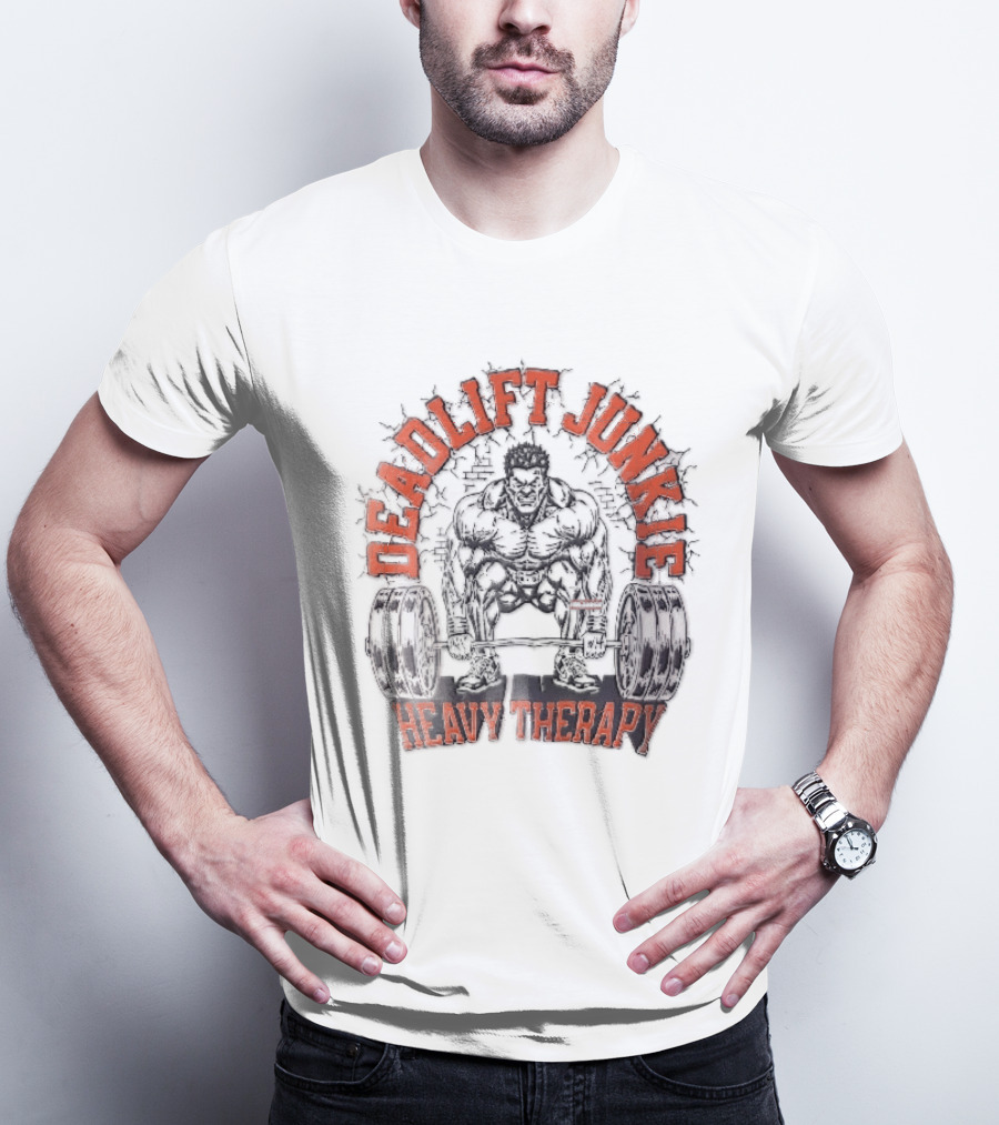 Deadlift Junkie Heavy Therapy Bodybuilding Workout Motivation T-Shirt