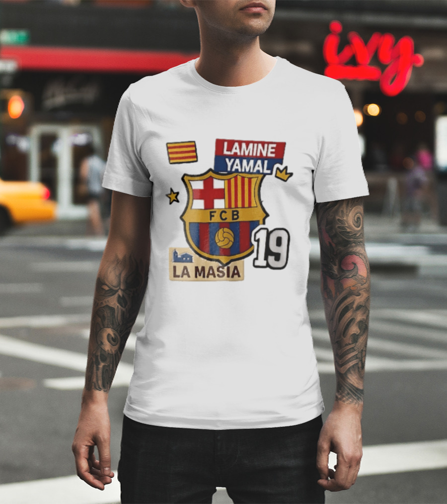FC Barcelona FCB Lamine Yamal La Masia Number 19 Crown Flag T-Shirt