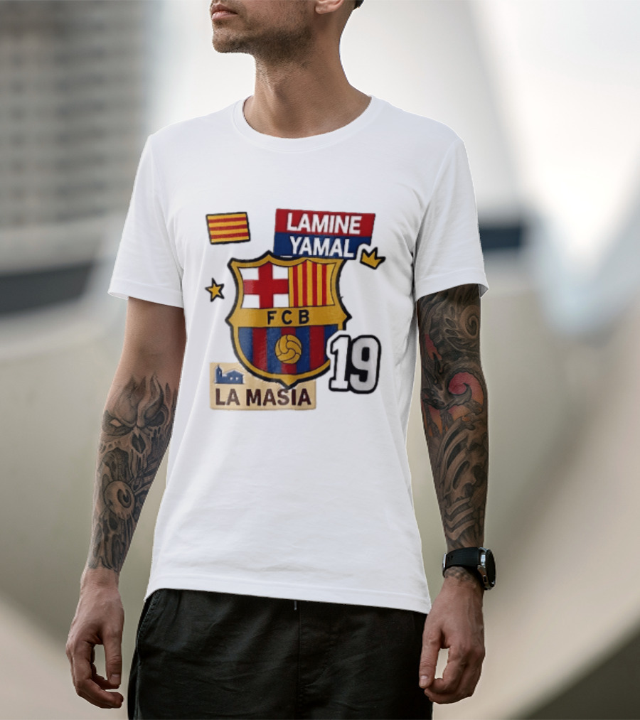 FC Barcelona FCB Lamine Yamal La Masia Number 19 Crown Flag T-Shirt