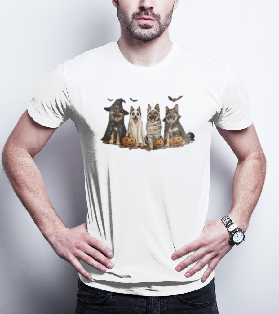 German Shepherd Ghost Witch Mummy Halloween Pumpkins T-Shirt