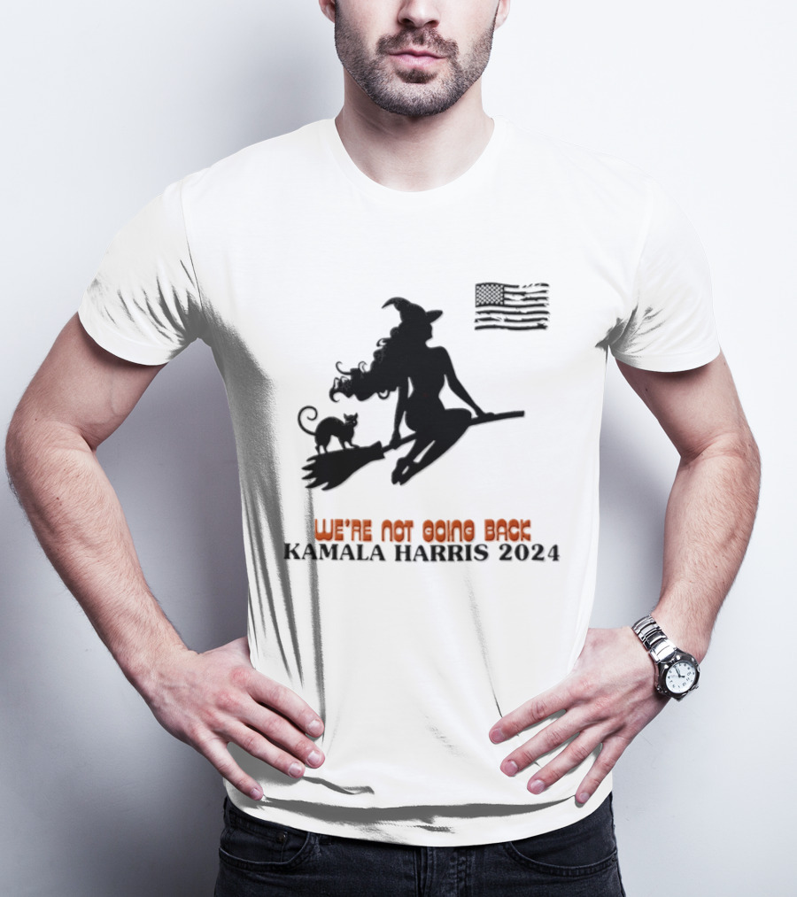 Kamala Harris 2024 Witch Cat We're Not Going Back Halloween T-Shirt