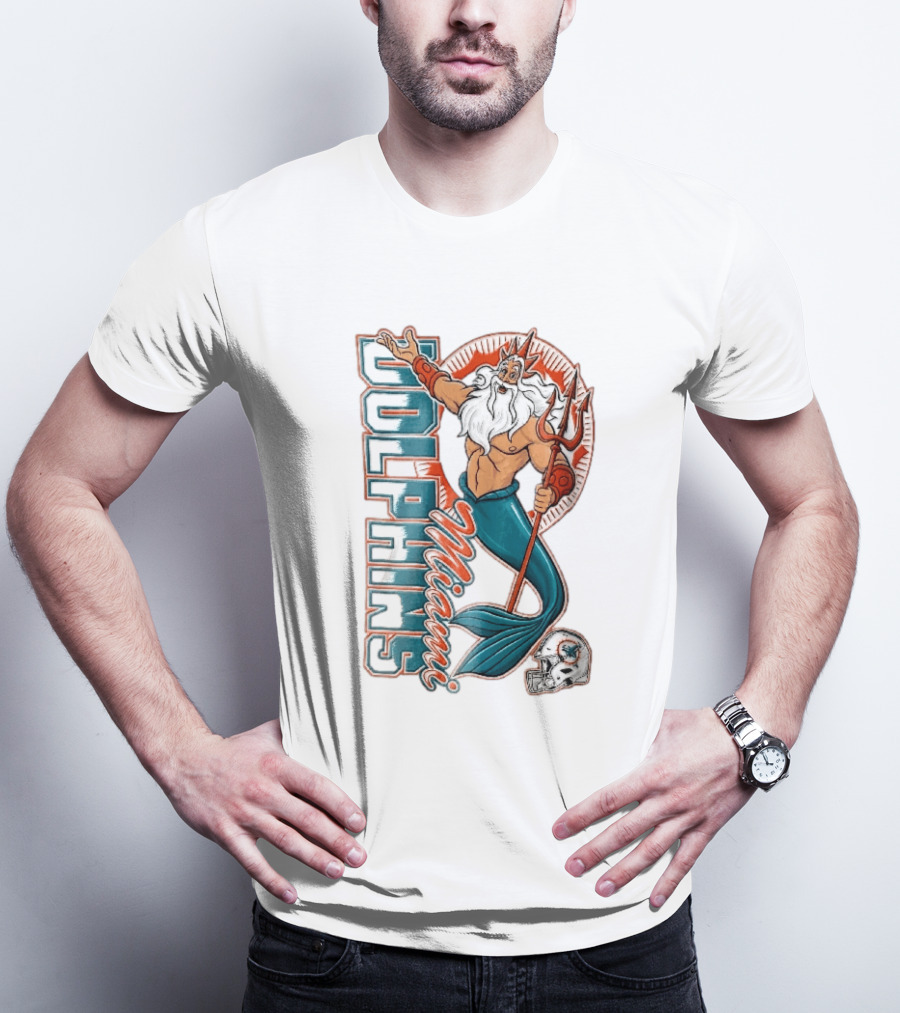 Miami Dolphins Poseidon Merman Trident Retro Sports Team T-Shirt