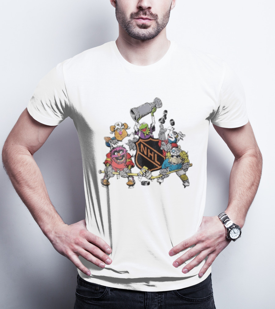 NHL Muppets Characters With Hockey Gear And Stanley Cup T-Shirt