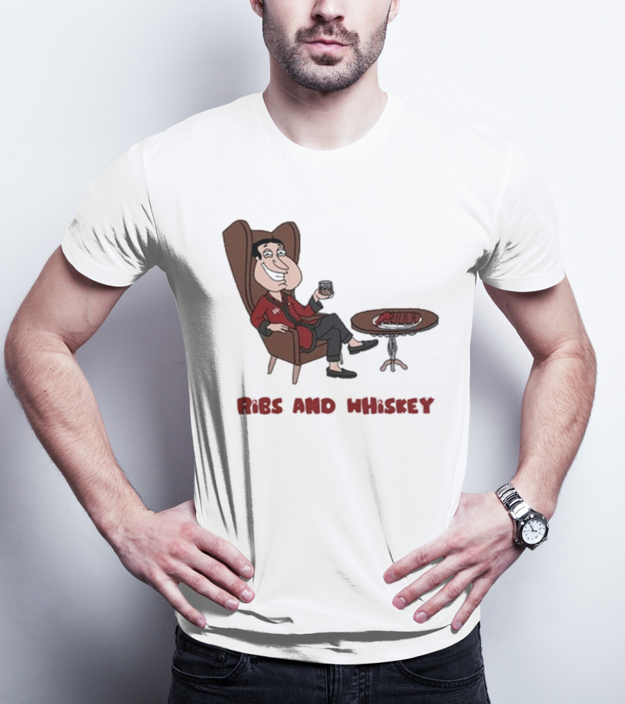 Ribs And Whiskey Cartoon Character With Drink T-Shirt