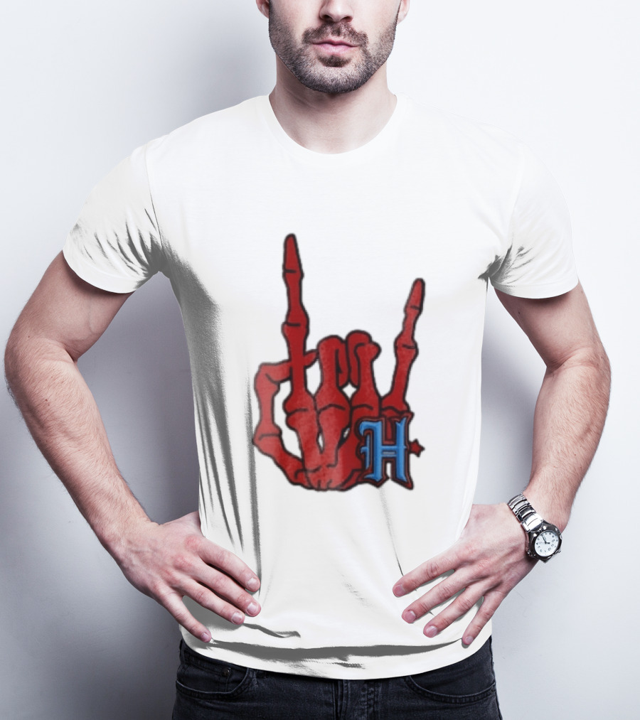 Red Skeleton Hand Sign With Blue H T-Shirt