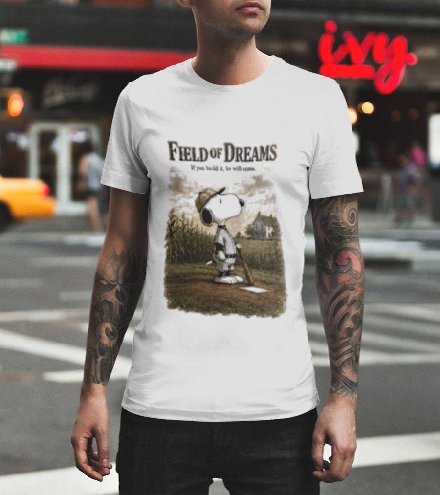 Snoopy Field Of Dreams If You Build It He Will Come Baseball Scene T-Shirt