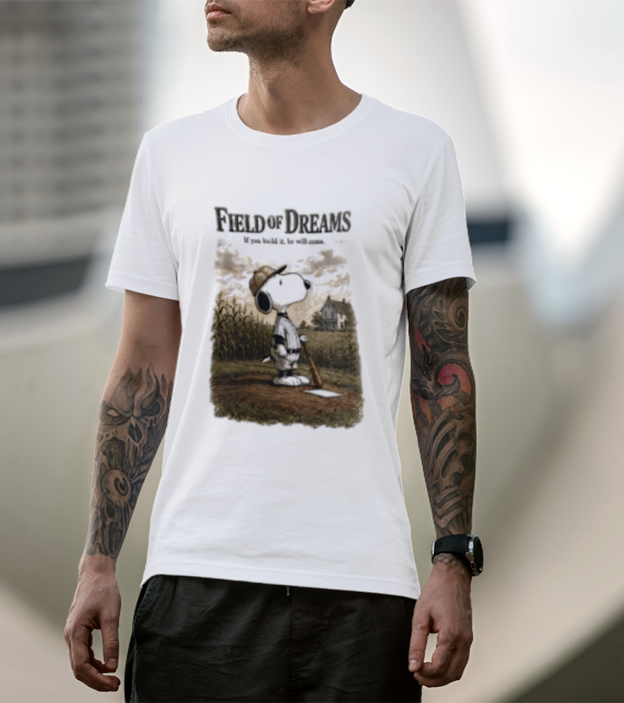 Snoopy Field Of Dreams If You Build It He Will Come Baseball Scene T-Shirt