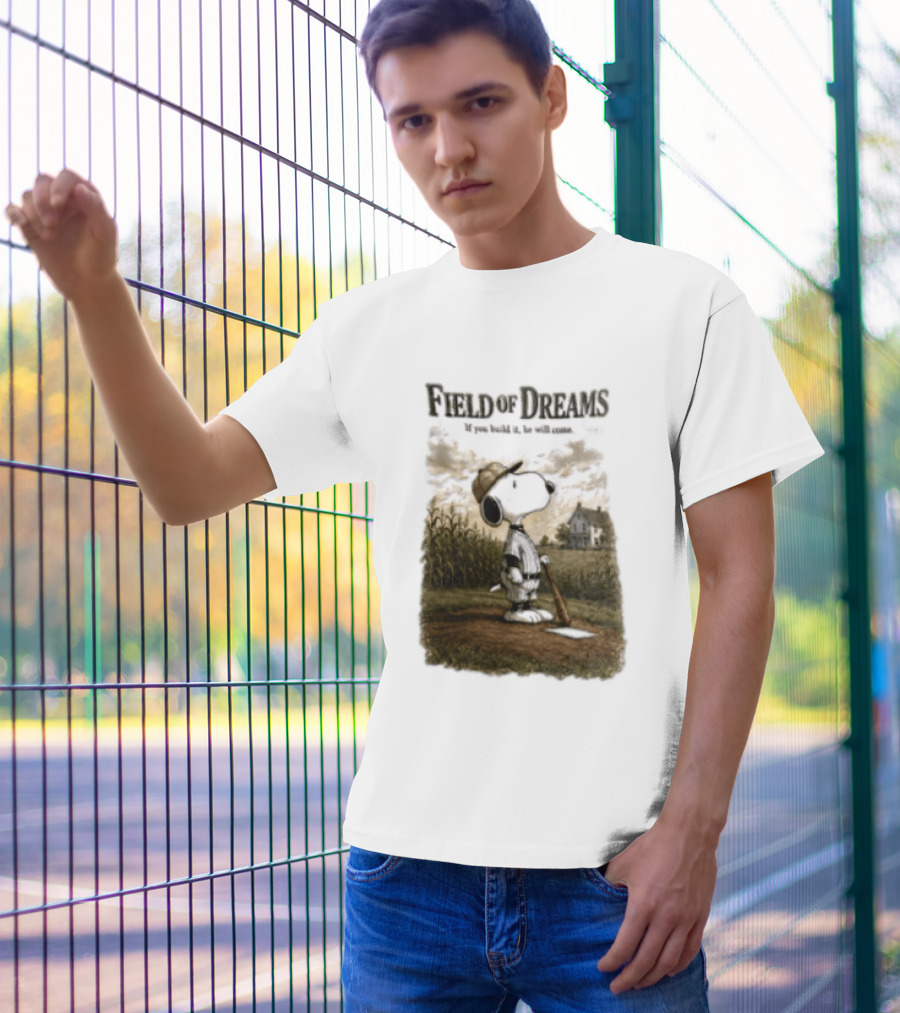 Snoopy Field Of Dreams If You Build It He Will Come Baseball Scene T-Shirt