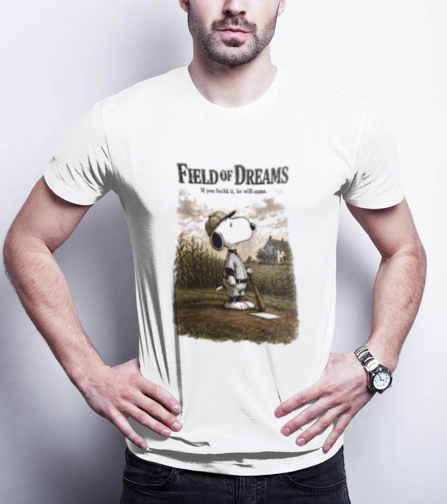Snoopy Field Of Dreams If You Build It He Will Come Baseball Scene T-Shirt