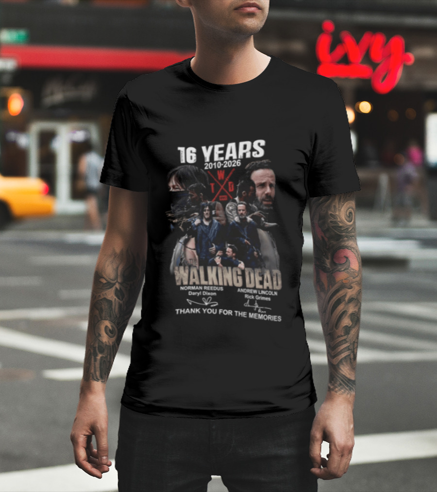 16 Years 2010 2026 The Walking Dead Daryl And Rick Thank You For The Memories T-Shirt