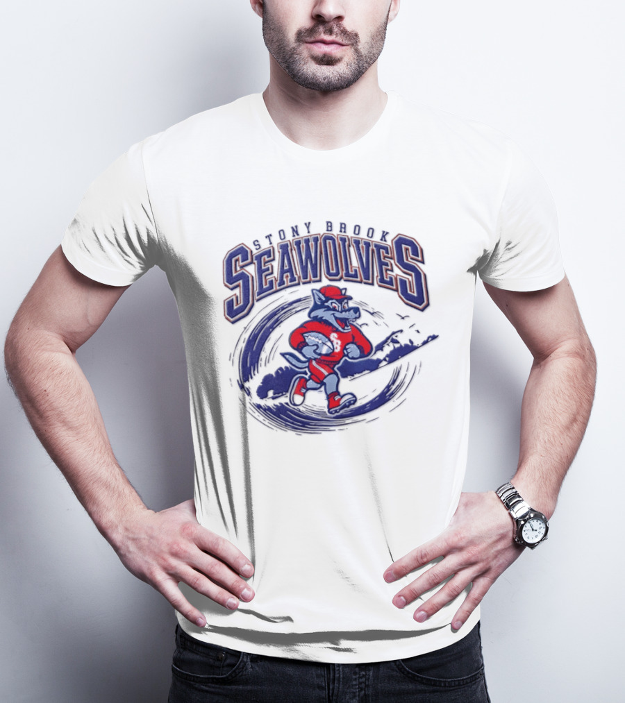 Stony Brook Seawolves Mascot Football Sportswear T-Shirt