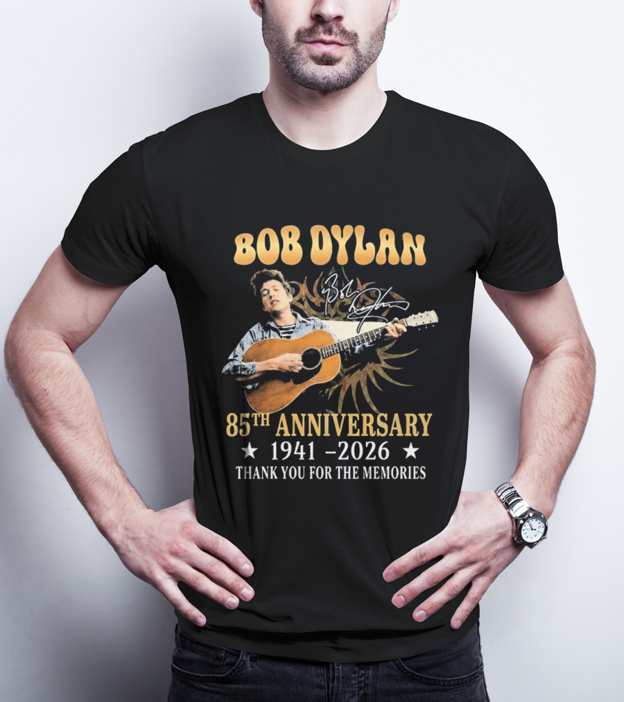 Bob Dylan 85th Anniversary 1941 2026 Thank You For The Memories Guitar T-Shirt
