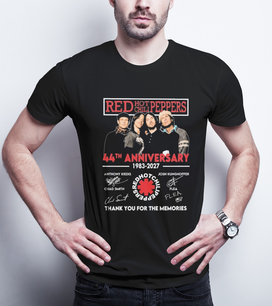 Red Hot Chili Peppers 44th Anniversary 1983 2027 Signatures Anthony Kiedis Chad Smith Flea Josh Klinghoffer Thank You For The Memories T-Shirt