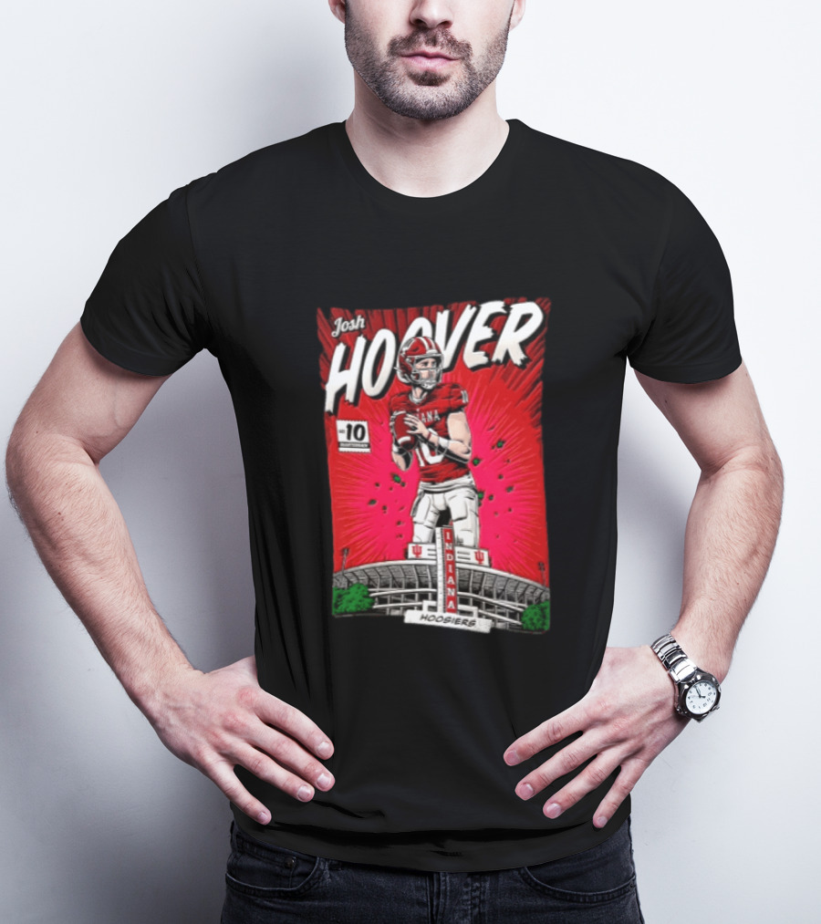 Josh Hoover Indiana Hoosiers #10 Comic Style Football Player Stadium T-Shirt