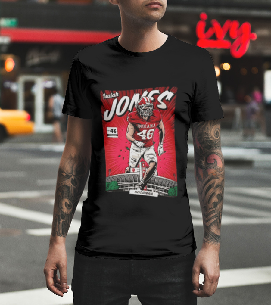 Indiana Hoosiers #46 Isaiah Jones Comic Stadium Edition T-Shirt