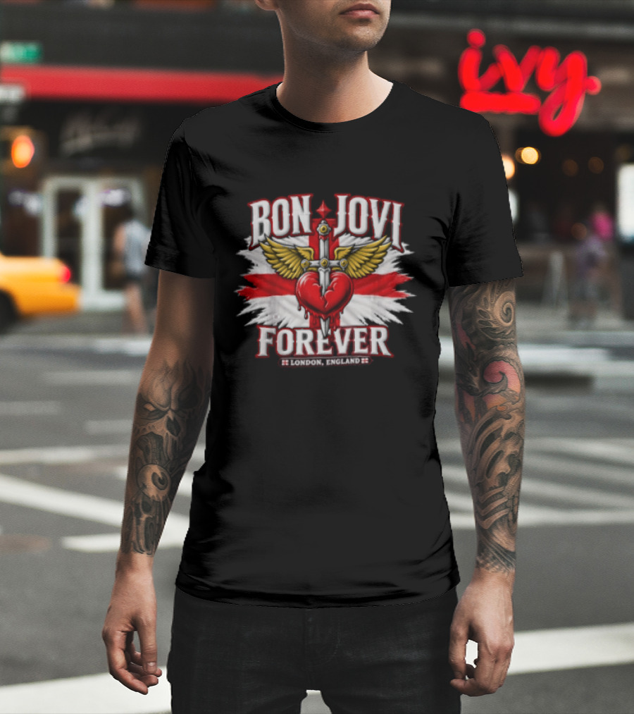 Bon Jovi Forever London England Wings And Sword T-Shirt