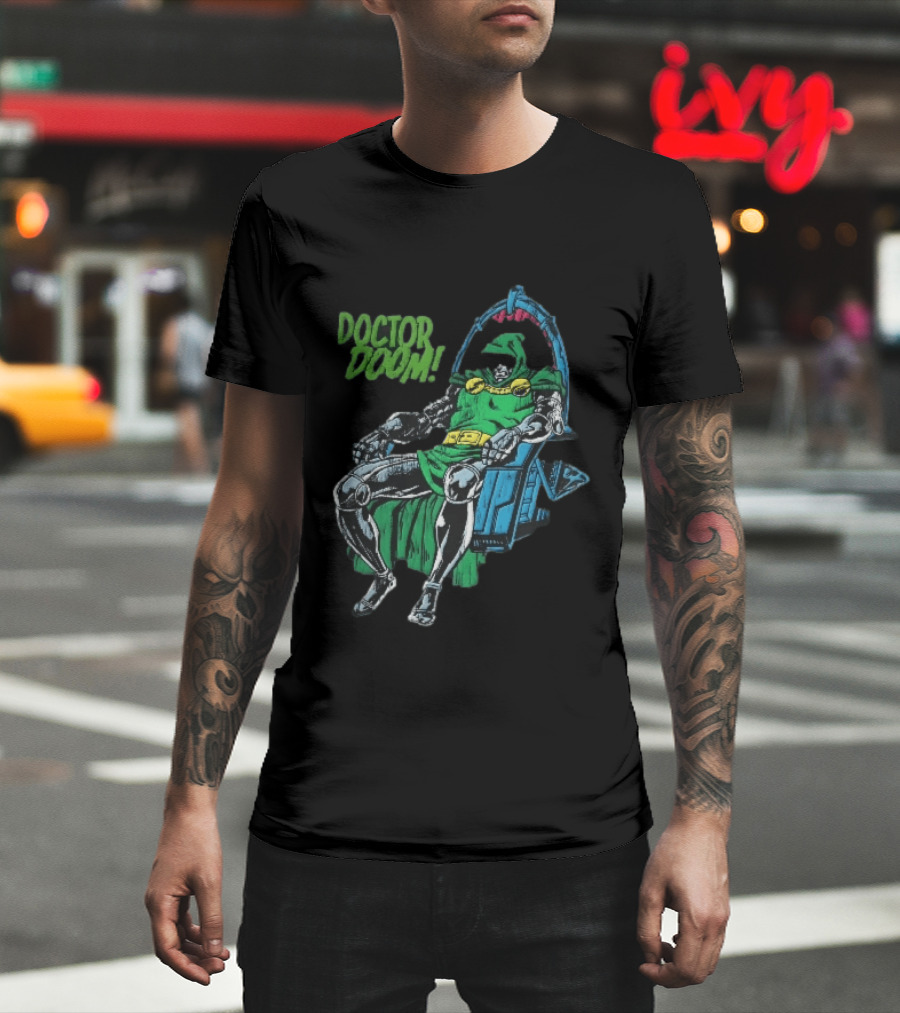 Doctor Doom Seated On Throne Distressed Comic T-Shirt