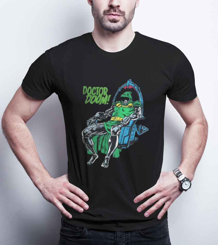 Doctor Doom Seated On Throne Distressed Comic T-Shirt