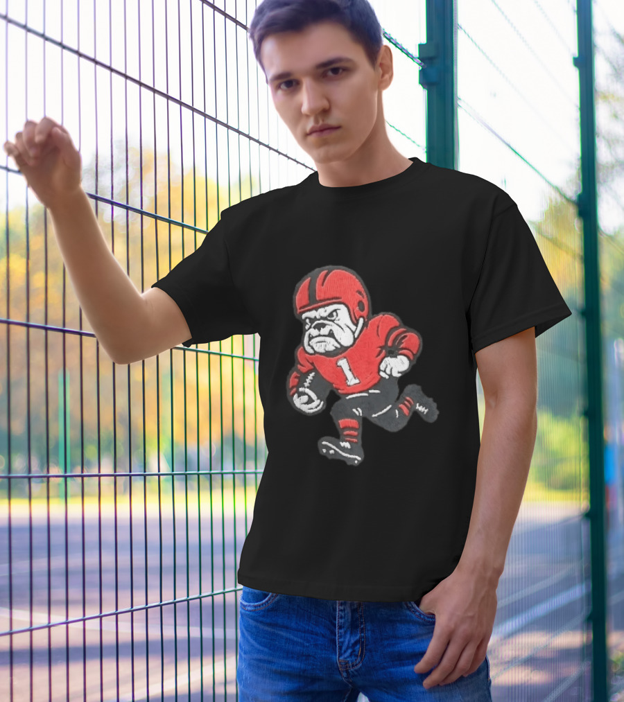 Georgia Bulldogs NCAA Cartoon Running Football Player Red Helmet Jersey Number 1 T-Shirt