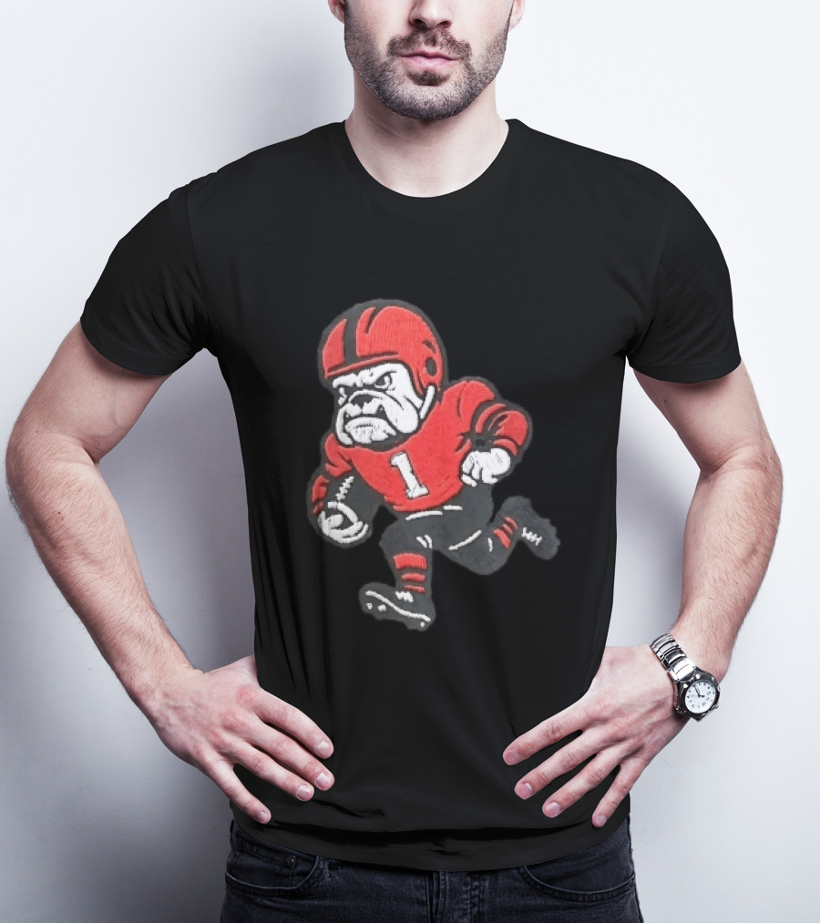 Georgia Bulldogs NCAA Cartoon Running Football Player Red Helmet Jersey Number 1 T-Shirt