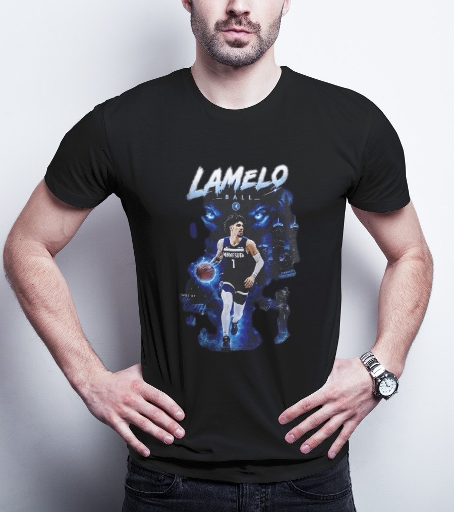 Minnesota Timberwolves Built By The North Lamelo Ball Dribbling Glowing Eyes Skyline T-Shirt