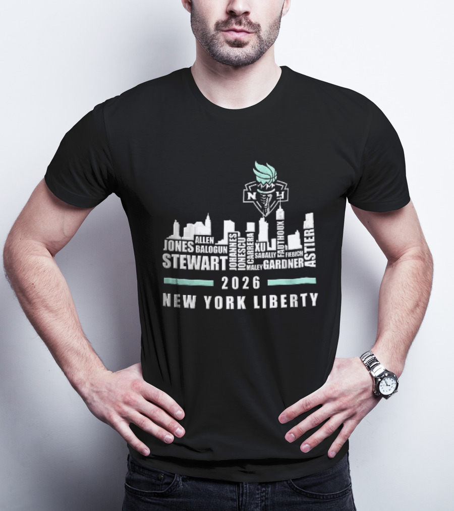 New York Liberty 2026 Jones Stewart New York Liberty City Skyline WNBA Torch T-Shirt