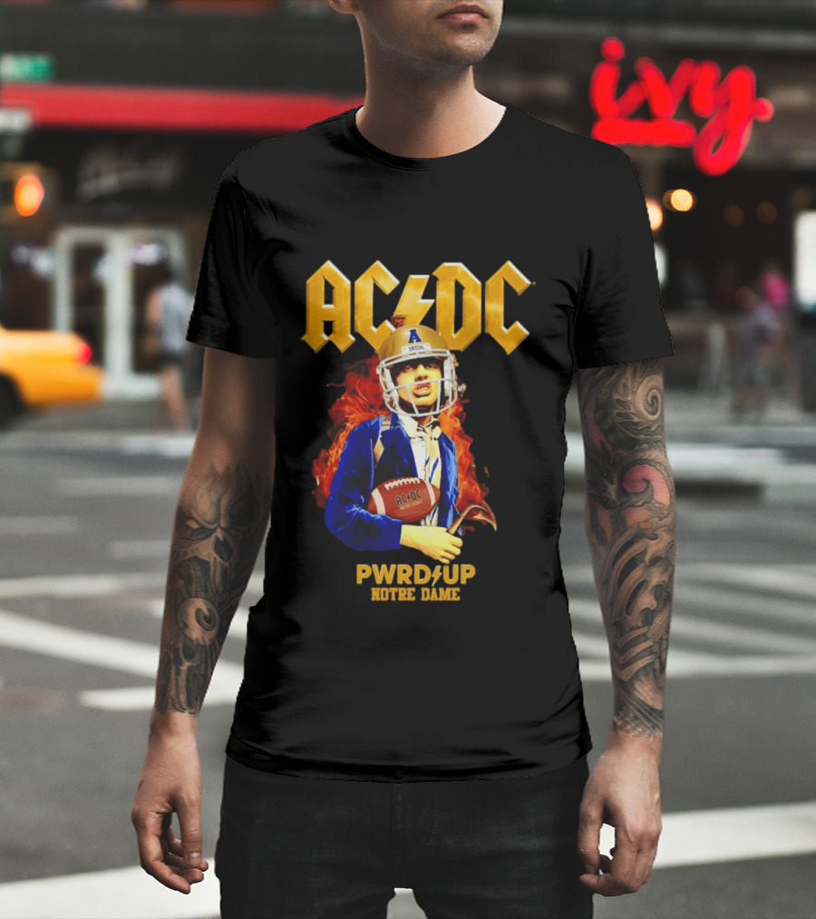 ACDC PWR UP Notre Dame Irish Football T-Shirt